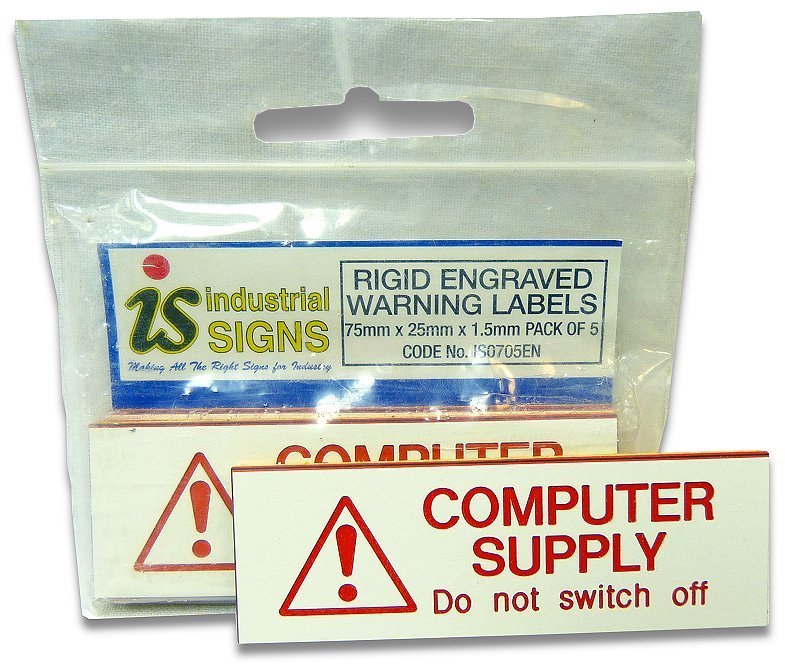 Technical Data - Pack of 5 - Rigid engraved warning labels, 75mm x 25mm ...
