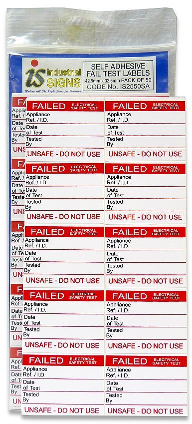 Technical Data - Pack of 50 - Self Adhesive Fail Test Labels 42.5mm x ...
