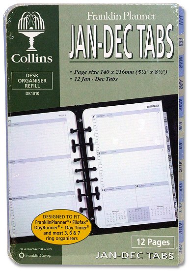 Technical Data - Collins Franklin Planner Jan-Dec Tabs Desk Organiser ...