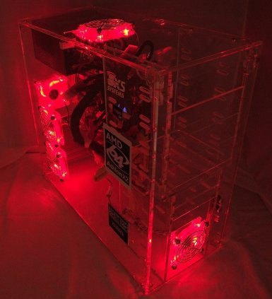 Sunbeam CLEAR Acrylic PC case, 580W PSU, 5 RED LED Fans | eBay
